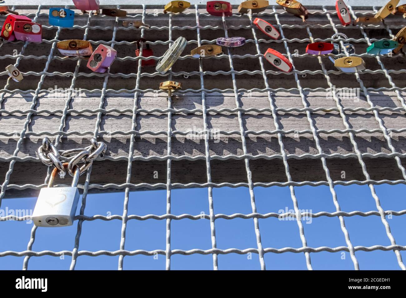 Many Love locks hanging at a pier at a baltic sea beach Stock Photo - Alamy
