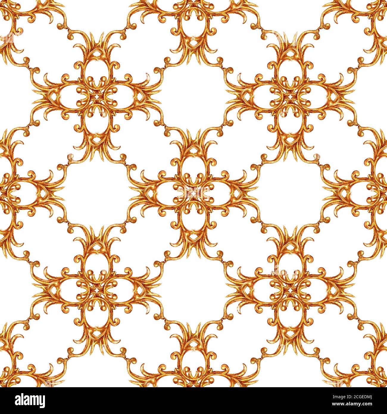 Baroque golden elements ornamental seamless pattern. Watercolor hand ...