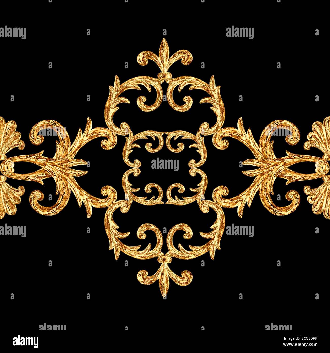 Baroque style golden ornamental segments seamless pattern. Hand drawn ...
