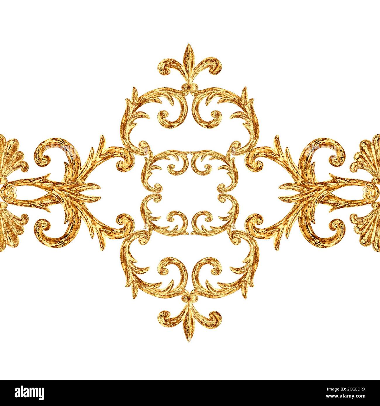 Baroque style golden ornamental segments seamless pattern. Hand drawn ...