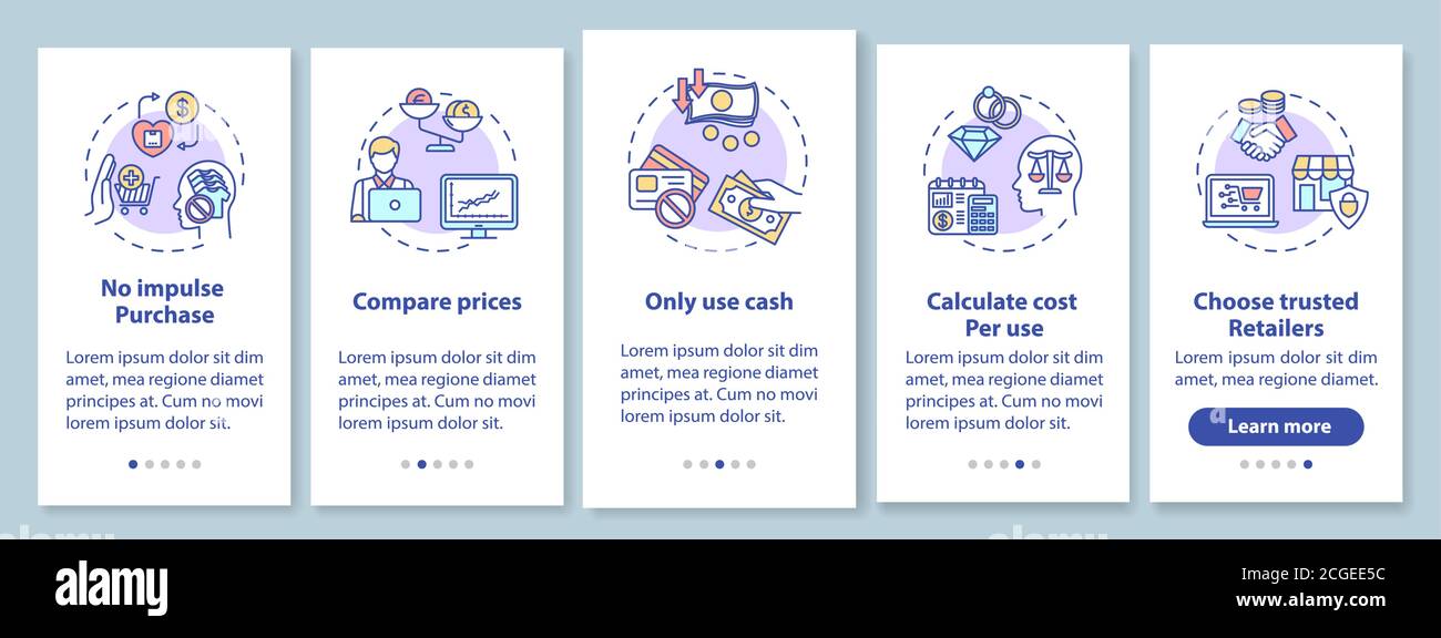 Smart spender tips onboarding mobile app page screen with concepts ...