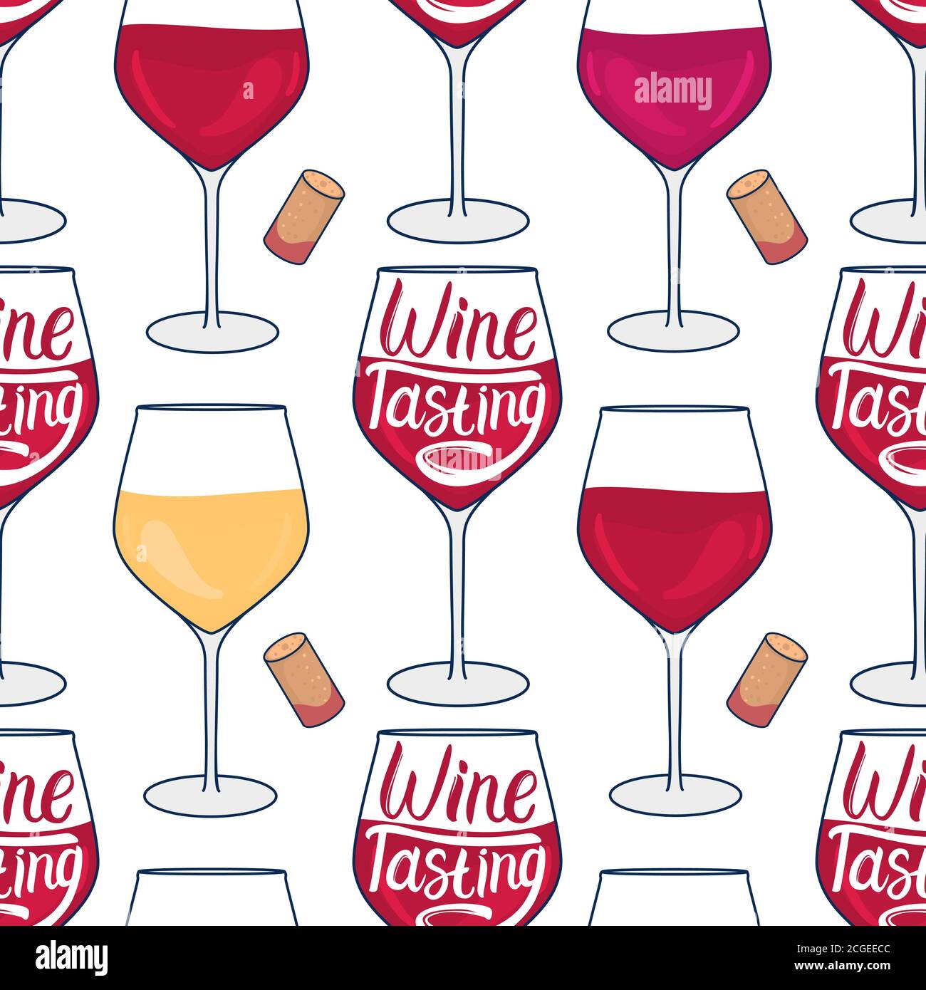 Wineglass seamless pattern. Wine Tasting lettering inscription. Vector ...