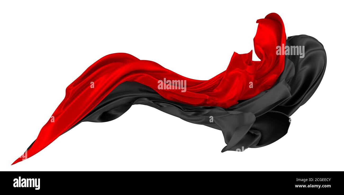 Two flaps of silk or satin fabric developing in the wind. Two-color ...