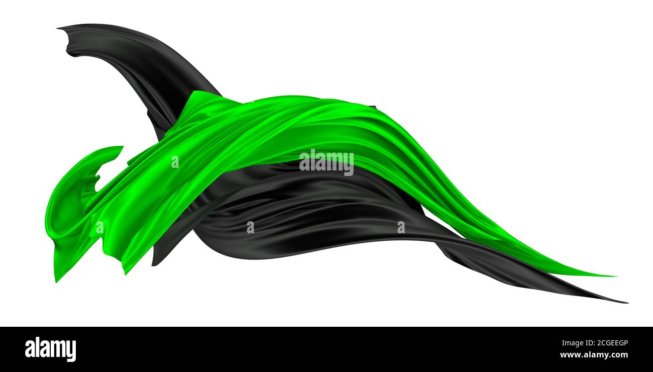 Two flaps of silk or satin fabric developing in the wind. Two-color ...