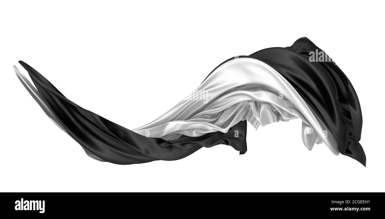 Two flaps of silk or satin fabric developing in the wind. Two-color ...