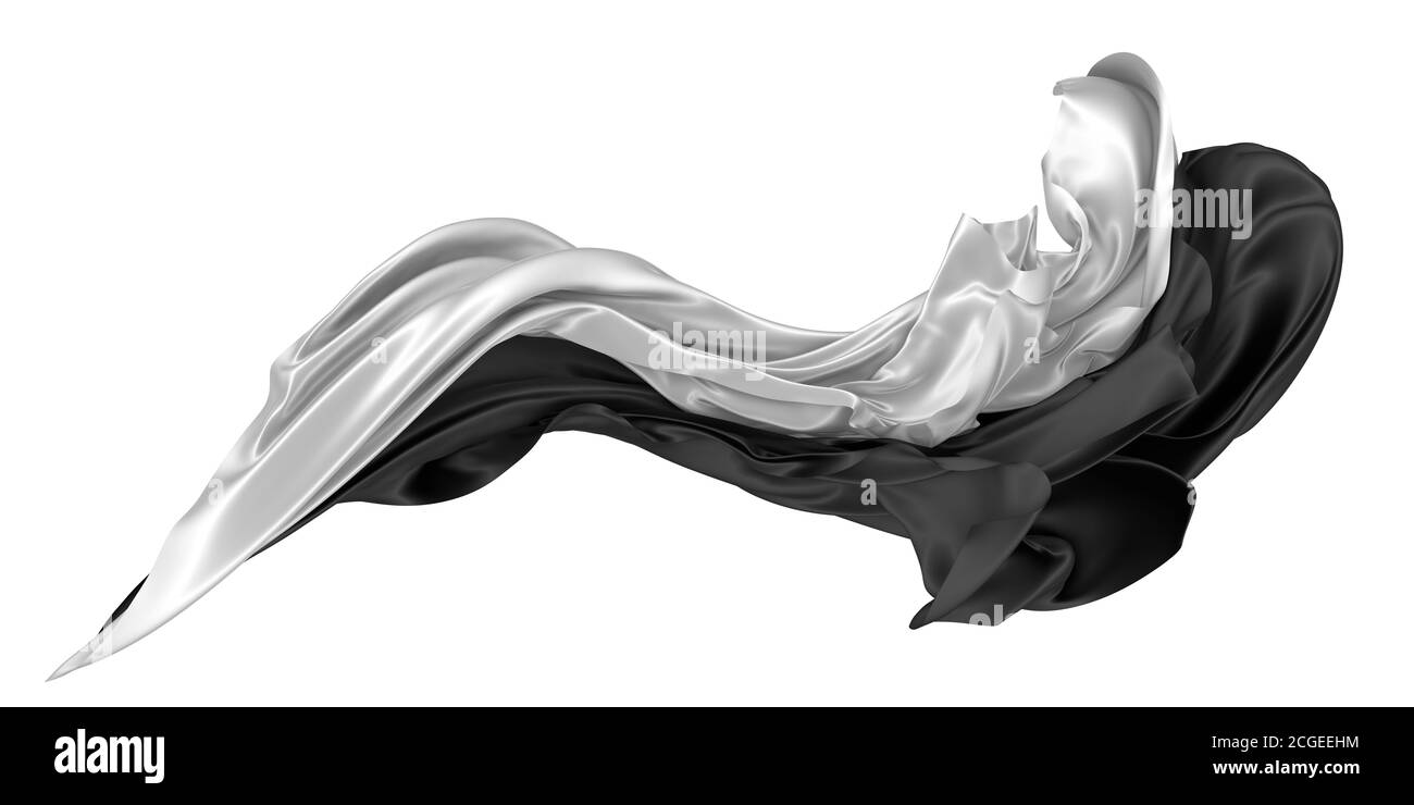 Two flaps of silk or satin fabric developing in the wind. Two-color ...