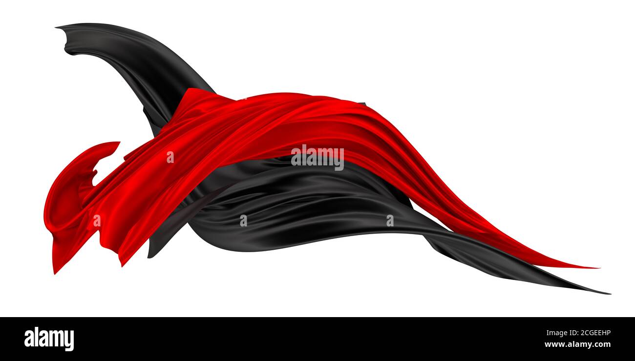 Two flaps of silk or satin fabric developing in the wind. Two-color ...