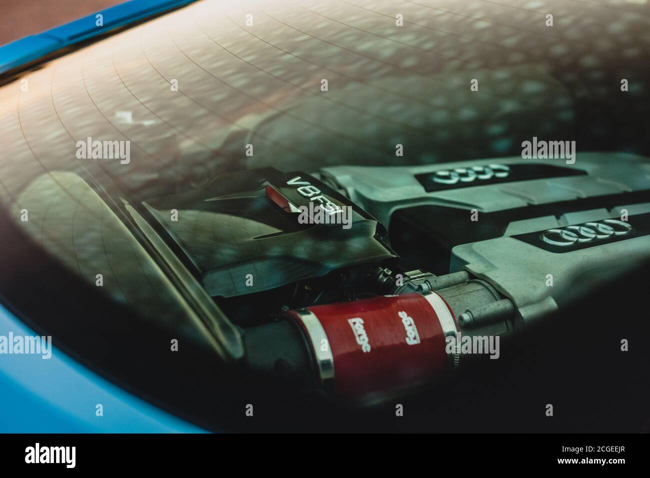 Audi R8 V8 engine bay shot Stock Photo - Alamy