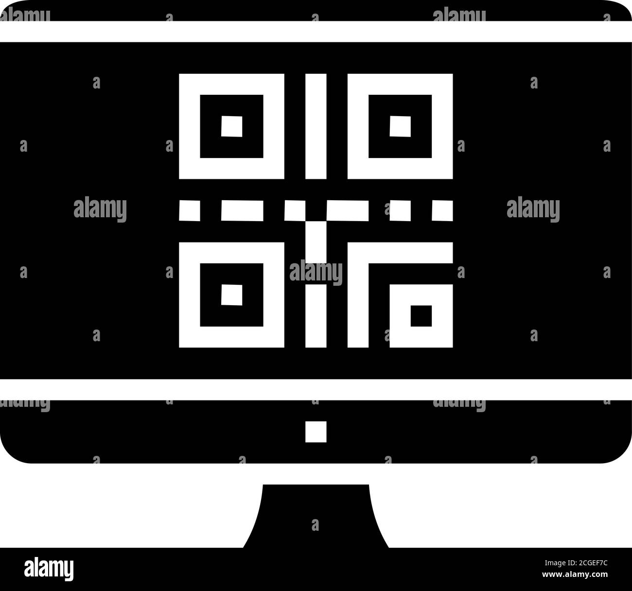 qr code on computer screen glyph icon vector isolated illustration ...