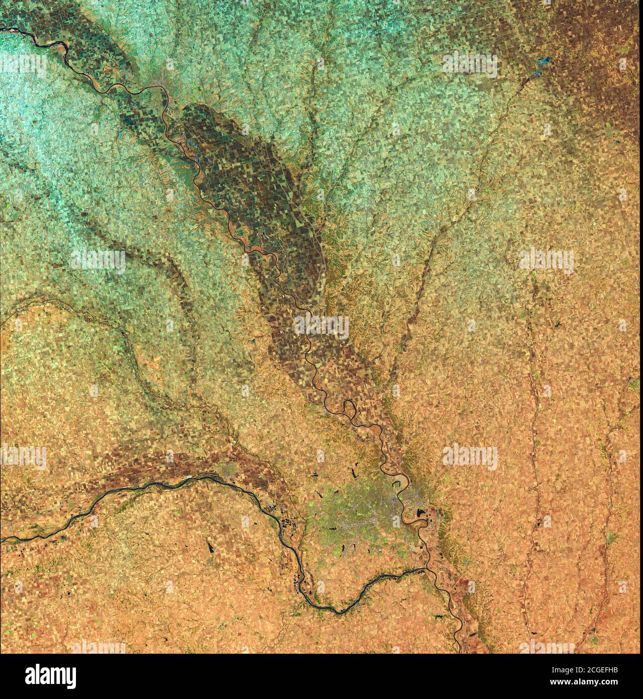 Aerial image of the Platte, Missouri, and Elkhorn Rivers, Omaha ...