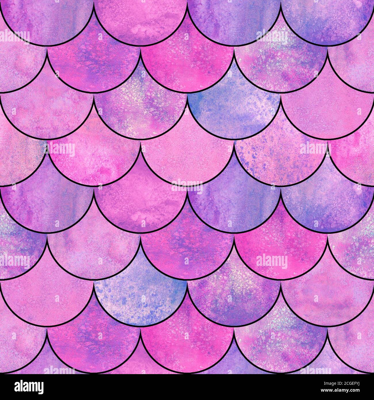 Mermaid fish scale wave japanese magic seamless pattern. Watercolor ...