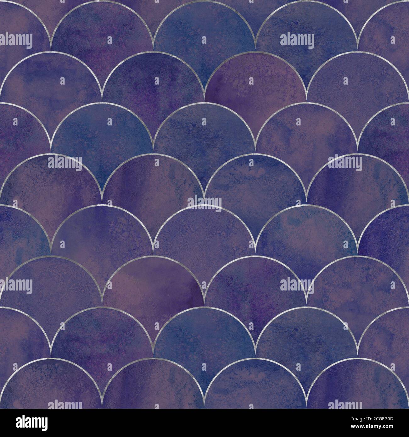 Mermaid fish scale wave japanese luxury seamless pattern. Watercolor ...