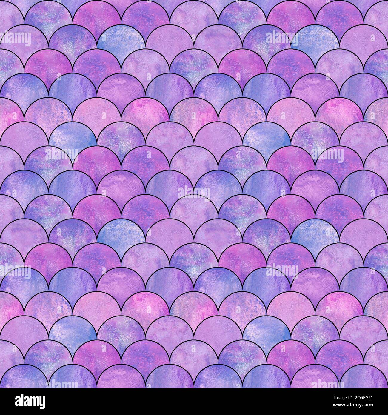 Mermaid fish scale wave japanese magic seamless pattern. Watercolor ...