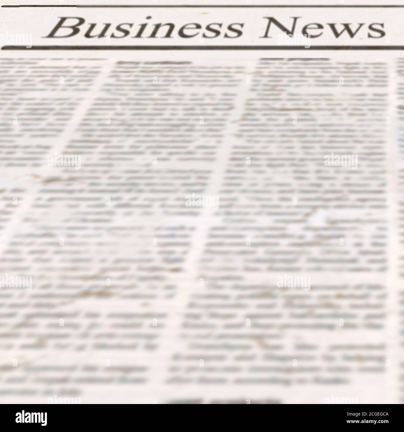 Newspaper with headline Business News and old unreadable text. Vintage ...