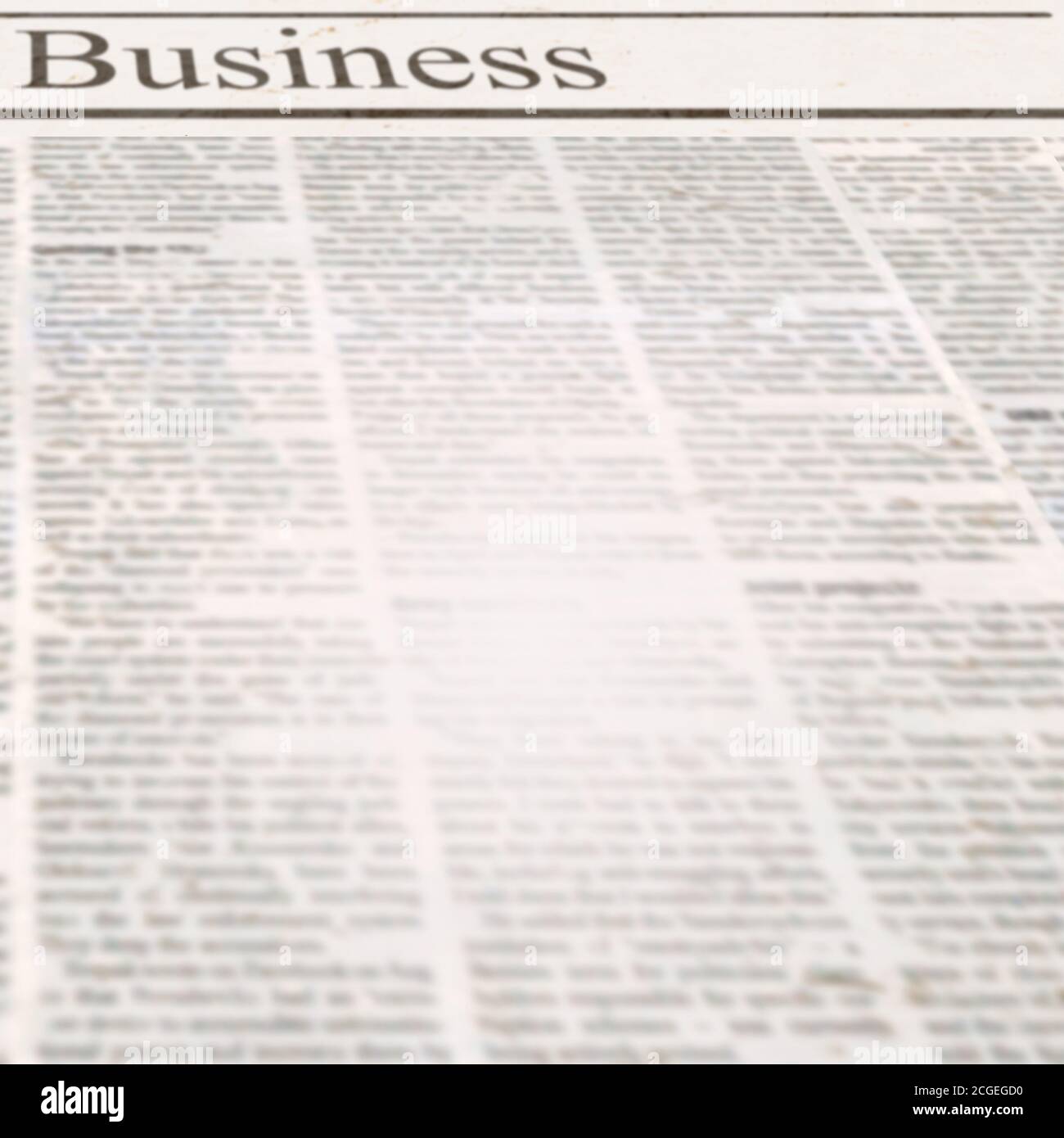 News newspaper with headline Business and old unreadable text. Vintage ...