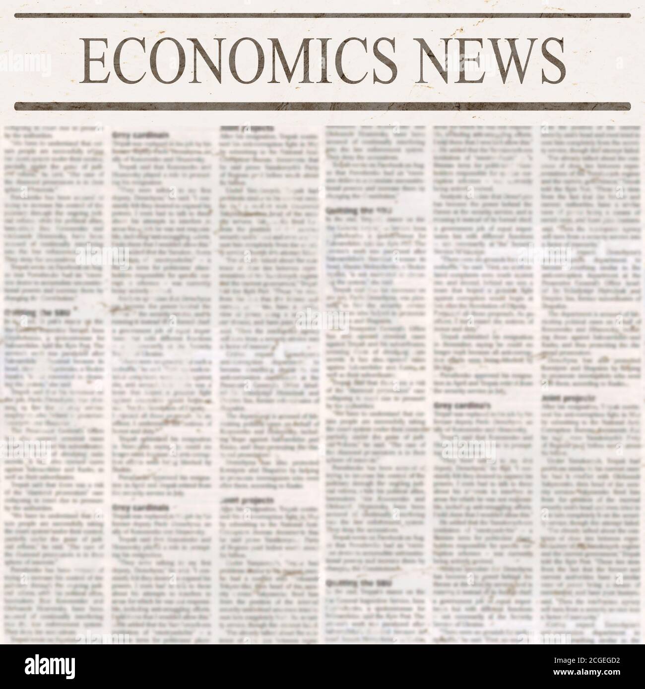 Newspaper with headline Economics News and old unreadable text. Vintage ...