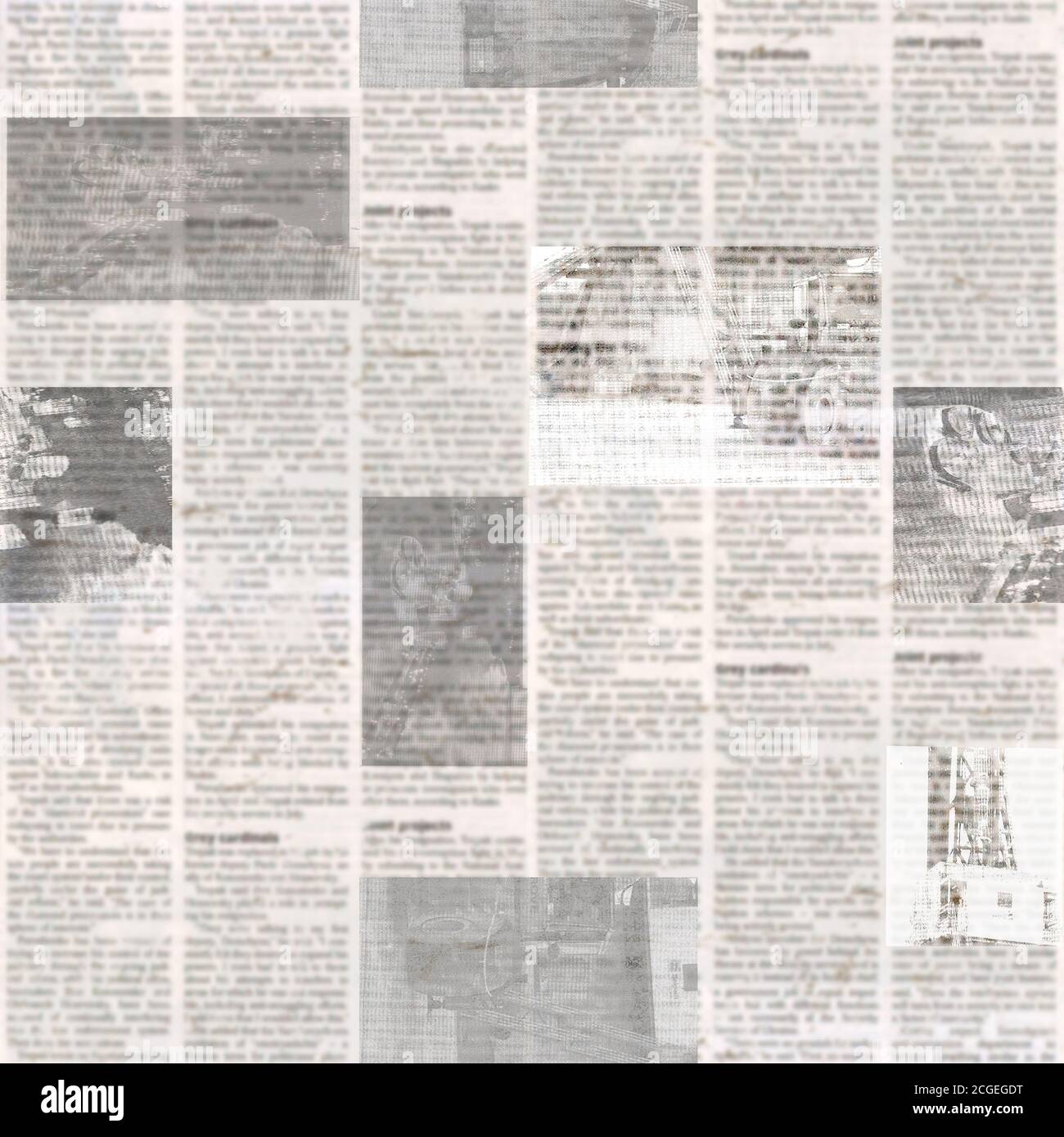 Newspaper seamless pattern with old unreadable text and images. Vintage ...