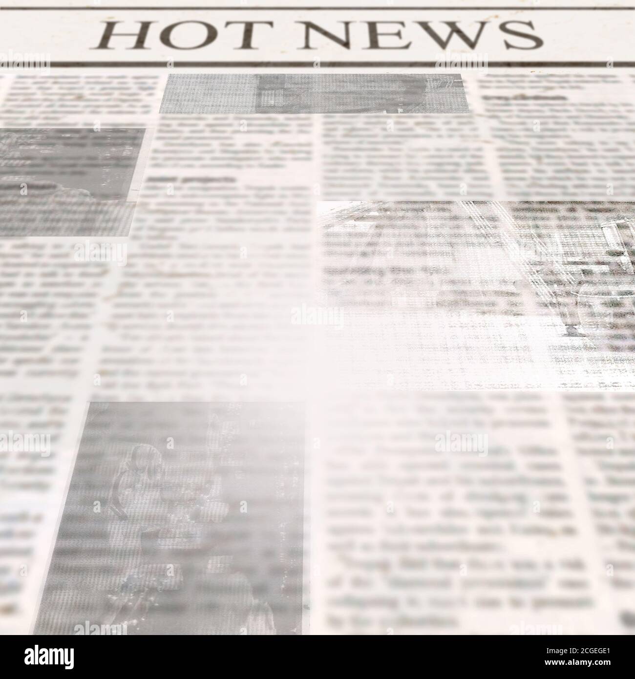 Newspaper with headline Hot News and old unreadable text. Vintage ...