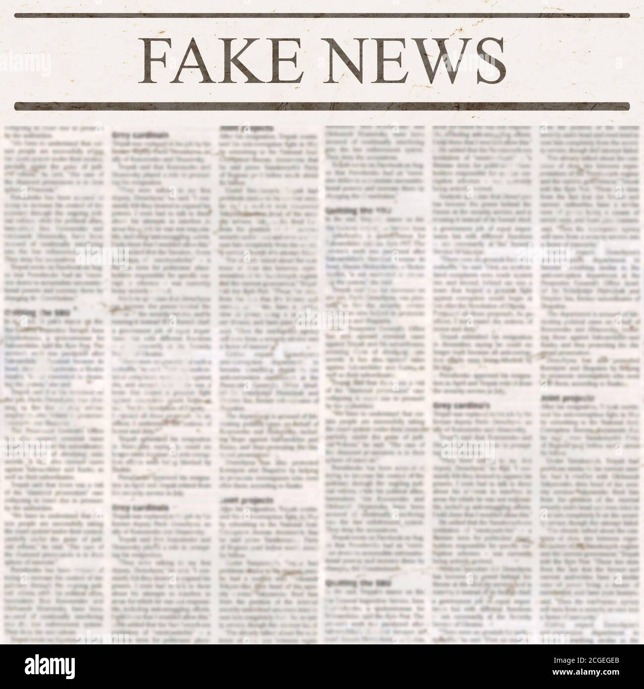 Newspaper with headline Fake News and old unreadable text. Vintage ...