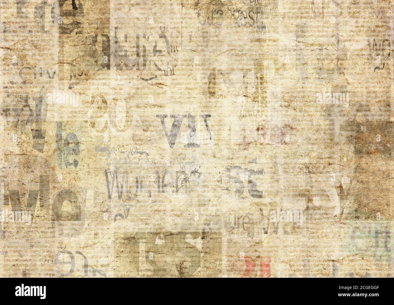 Newspaper with old unreadable text. Vintage grunge blurred paper news ...