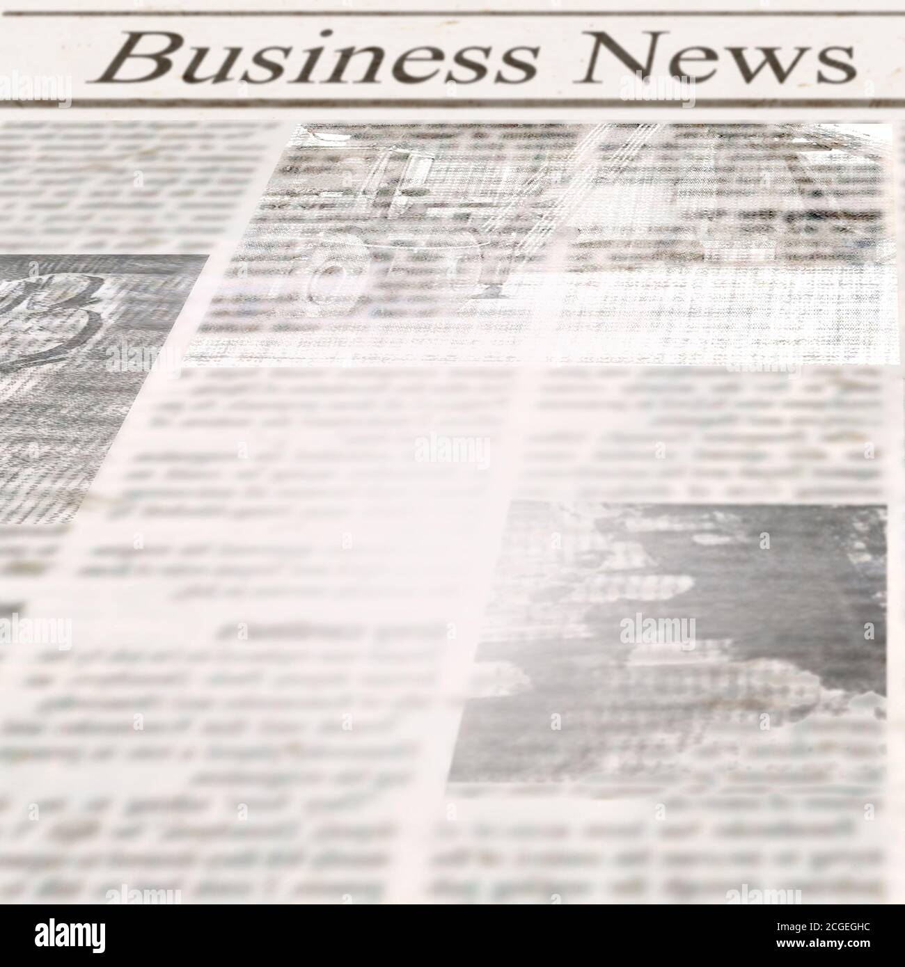 Newspaper with headline Business News and old unreadable text. Vintage ...
