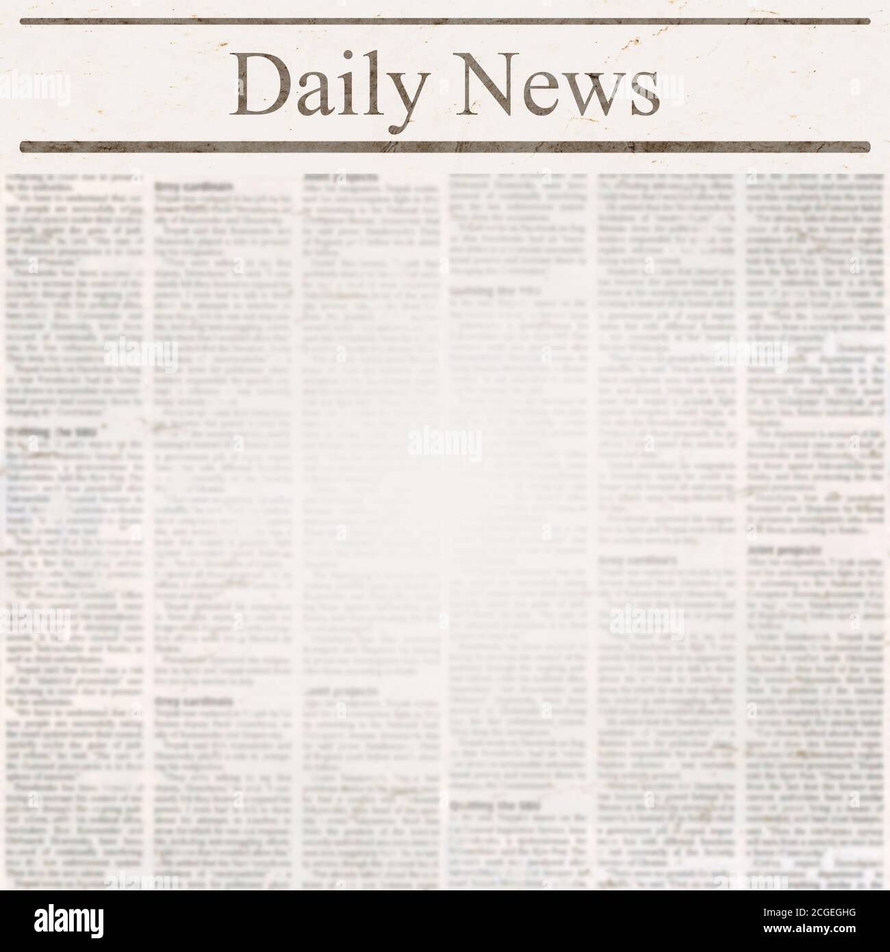 Daily news newspaper with headline and old unreadable text. Vintage ...