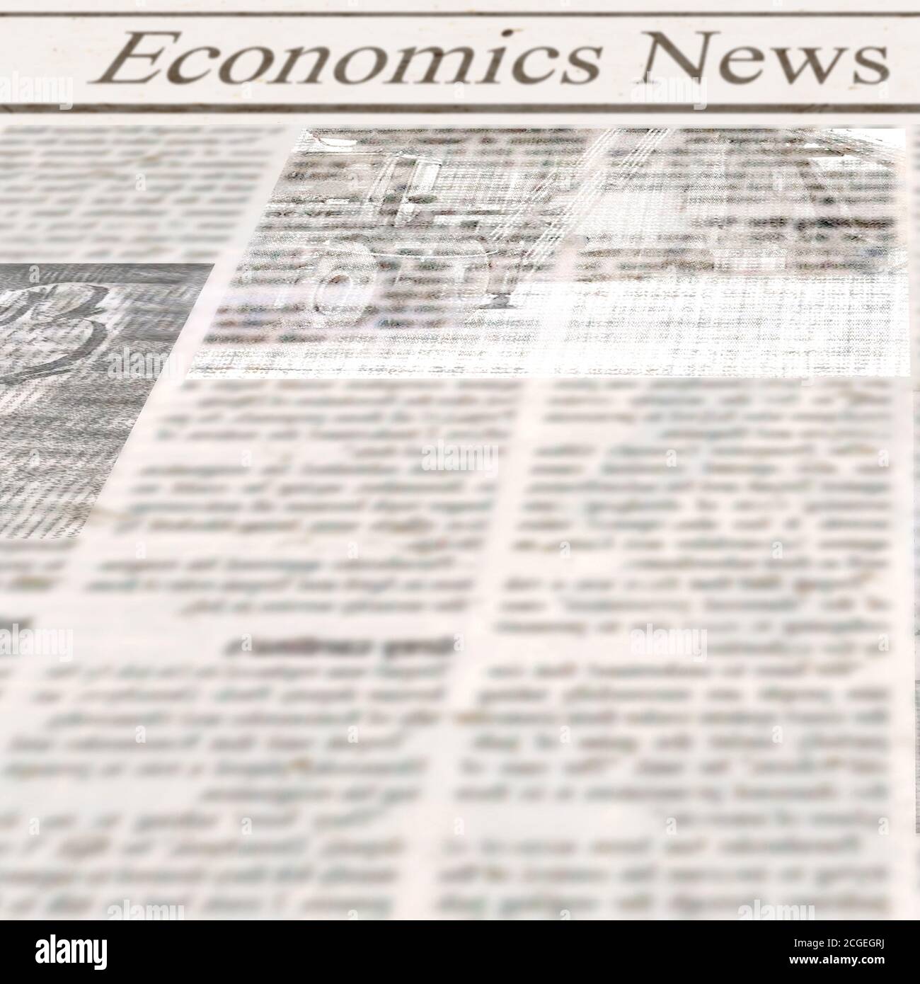 Newspaper with headline Economics News and old unreadable text. Vintage ...