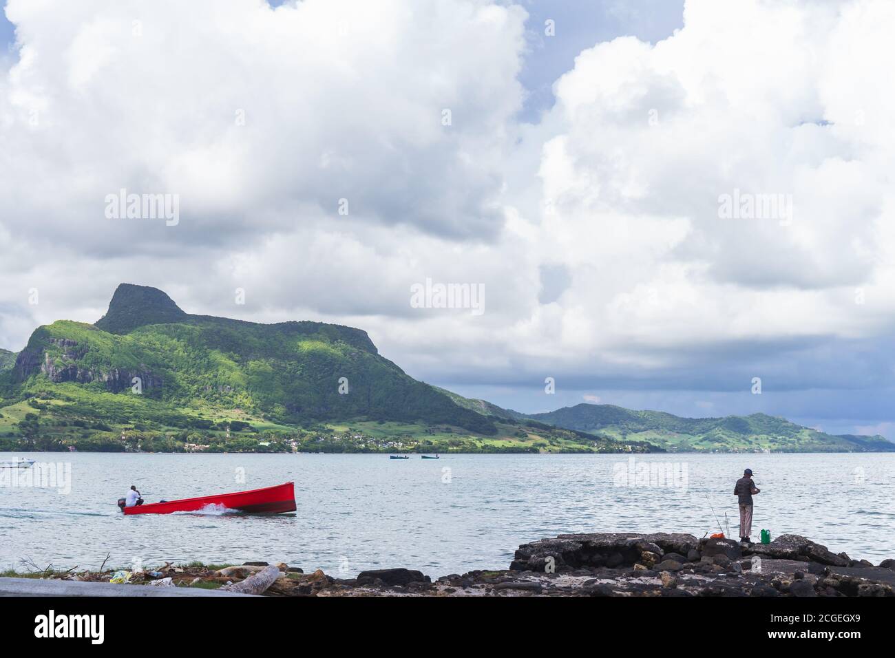 Small boat named pirogue used by fishermen for there living, Mahebourg ...