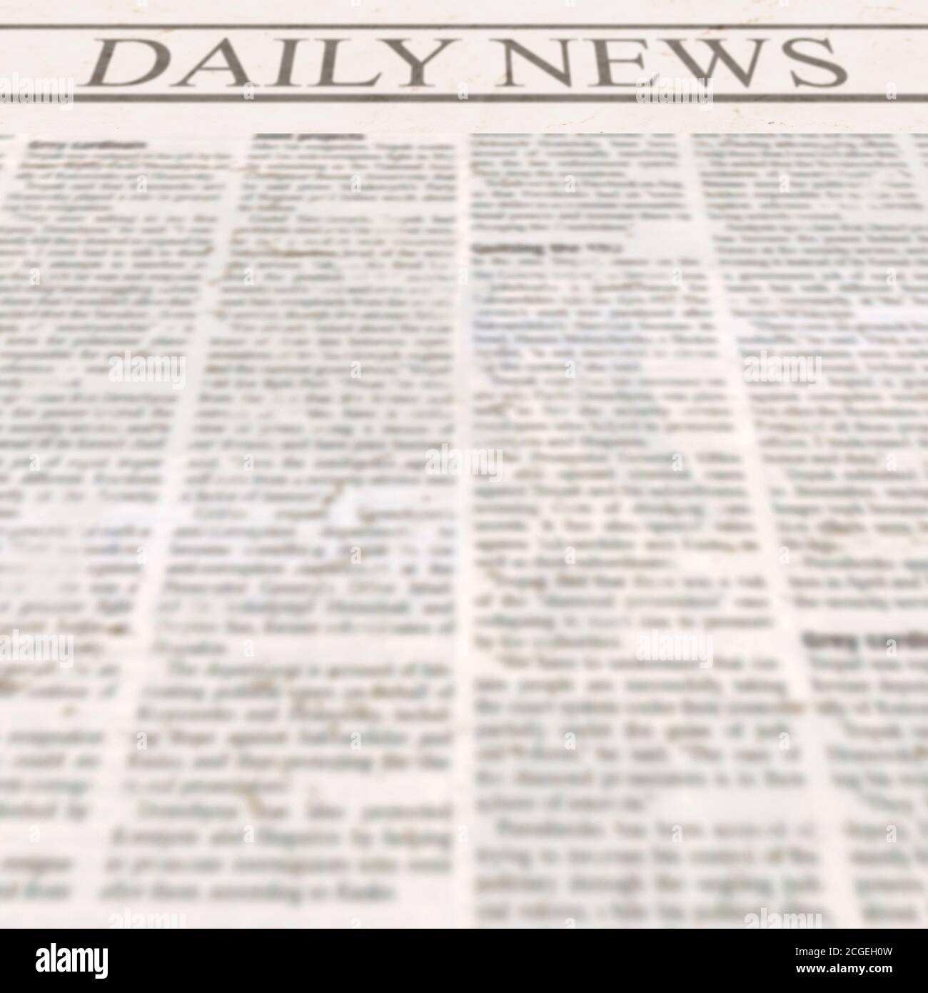 Daily news newspaper with headline and old unreadable text. Vintage ...