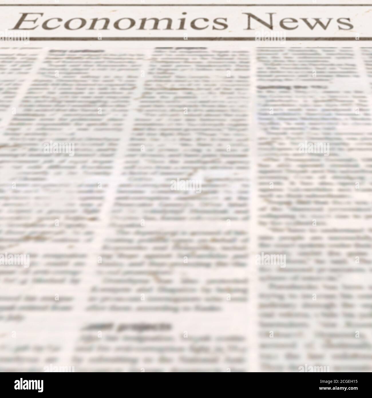 Newspaper with headline Economics News and old unreadable text. Vintage ...