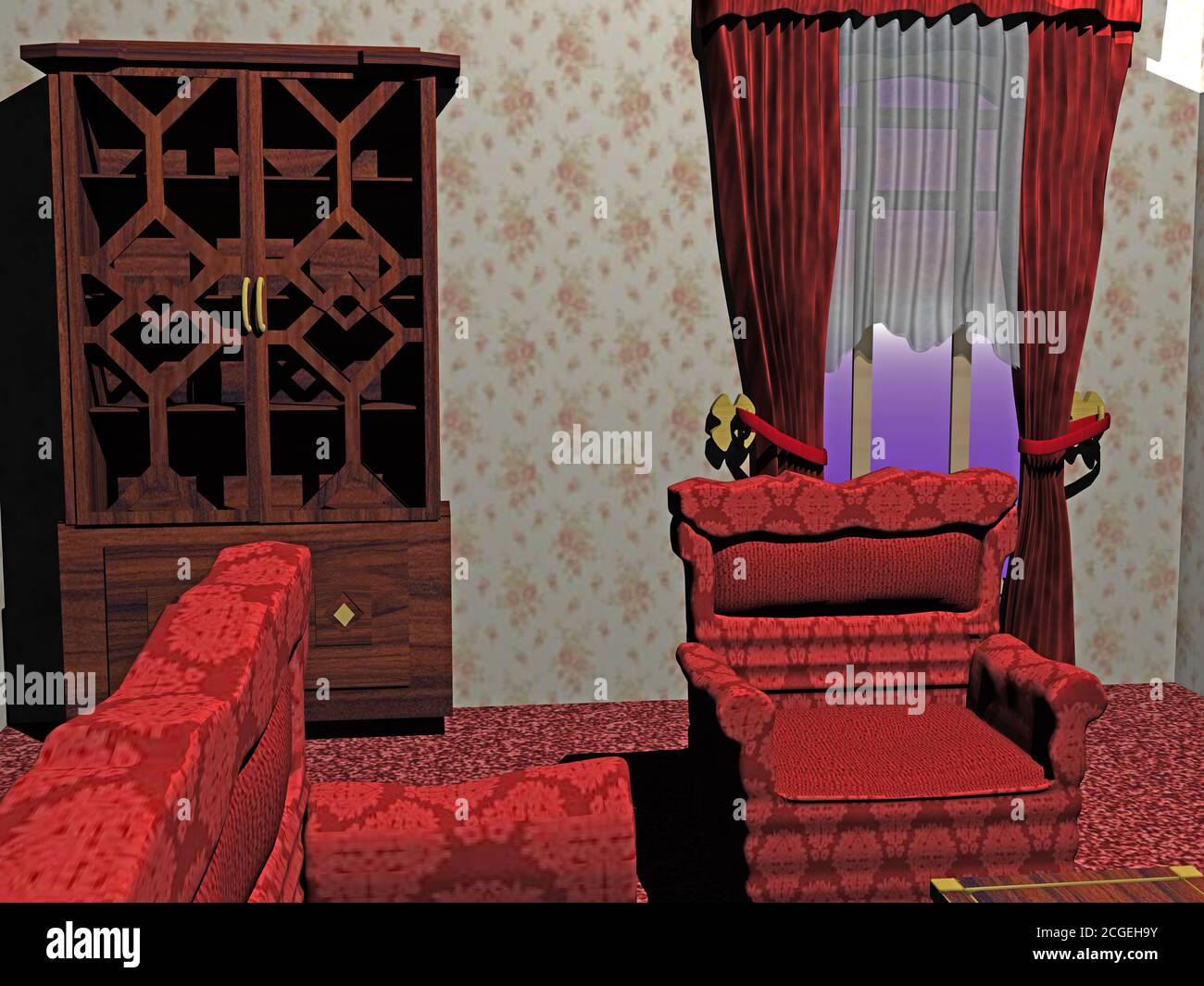 Old red living room Stock Photo - Alamy