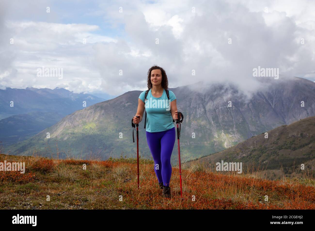 Adventurous Girl Hiking up the Nares Mountain Stock Photo - Alamy