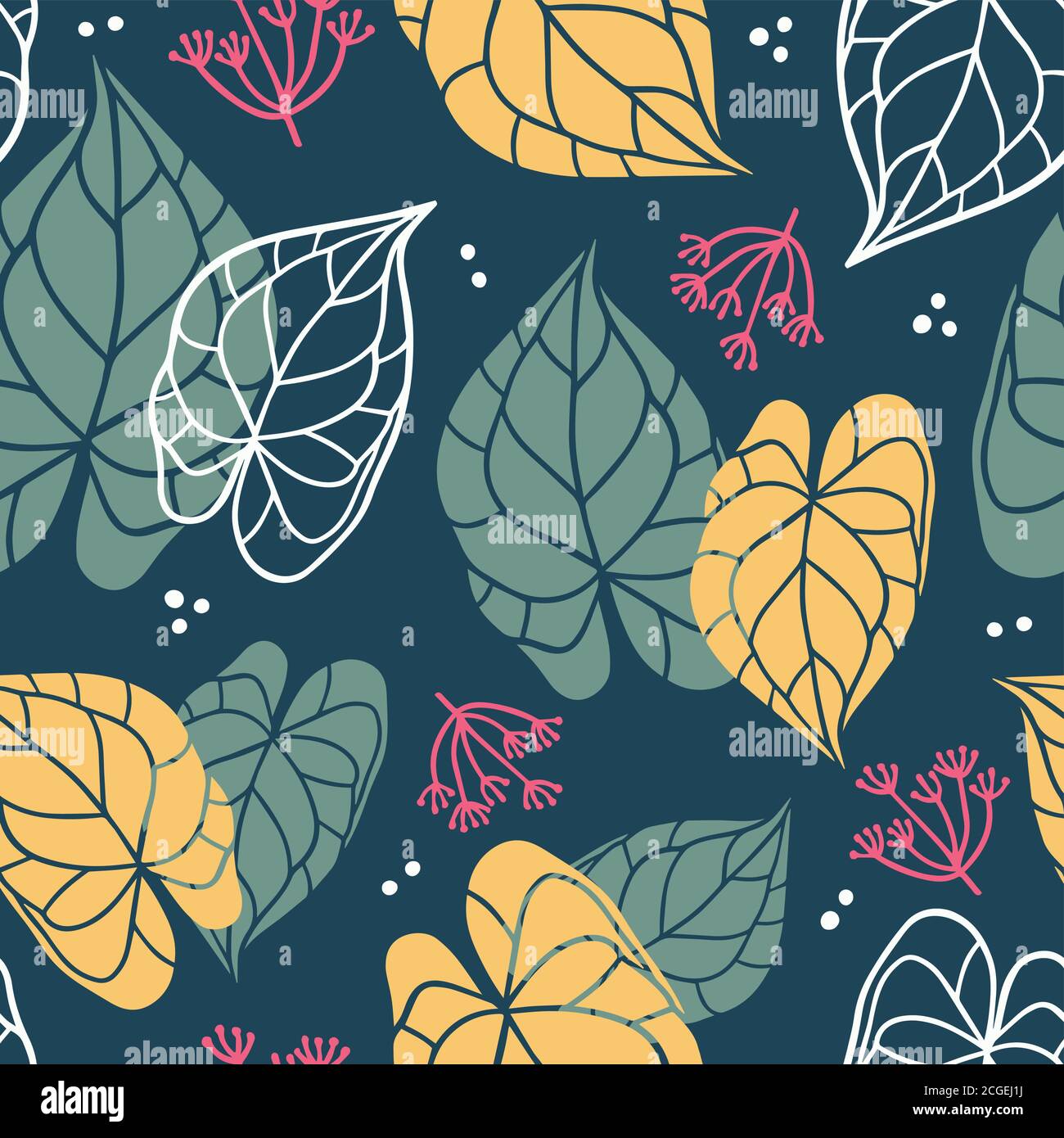 Floral seamless pattern of leaves in flat style. Colorful leaf endless ...