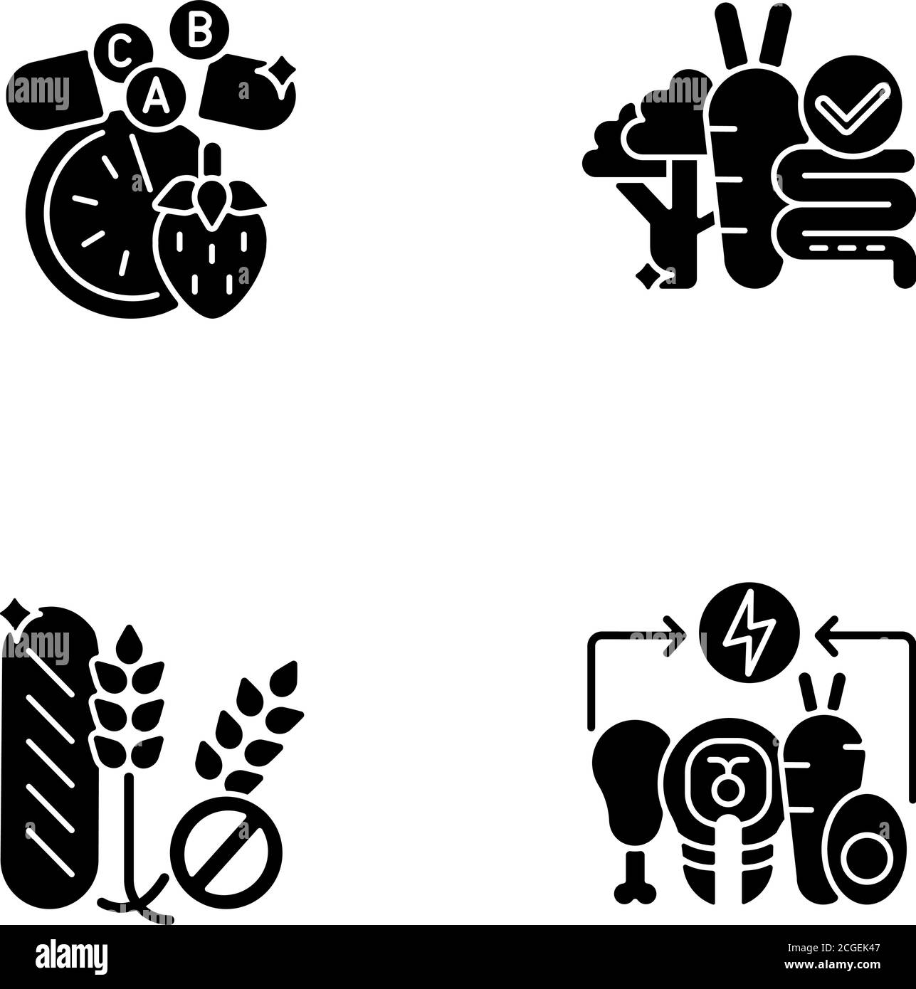Food groups black glyph icons set on white space Stock Vector Image ...