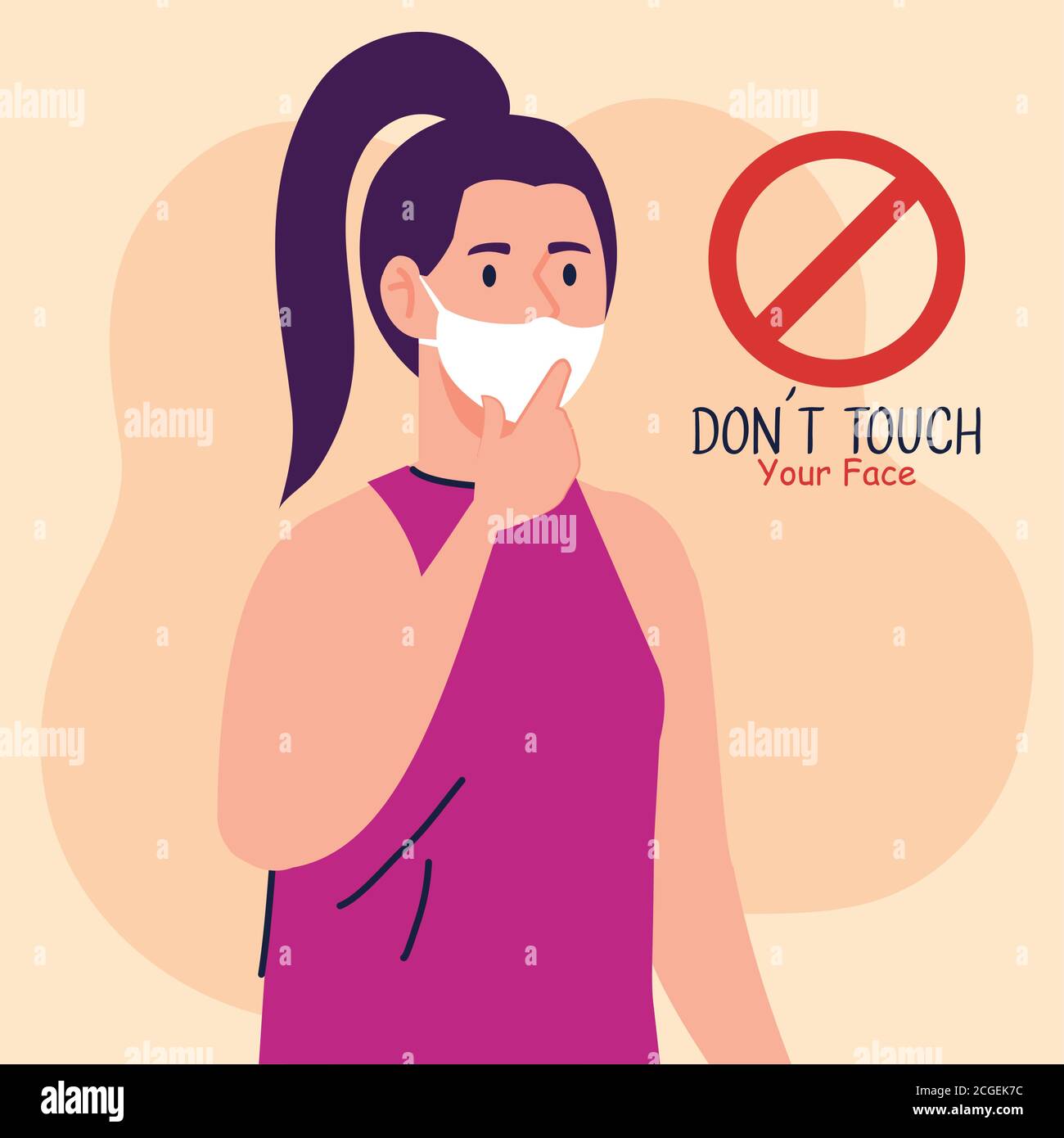 do not touch your face, young woman wearing face mask, avoid touching ...