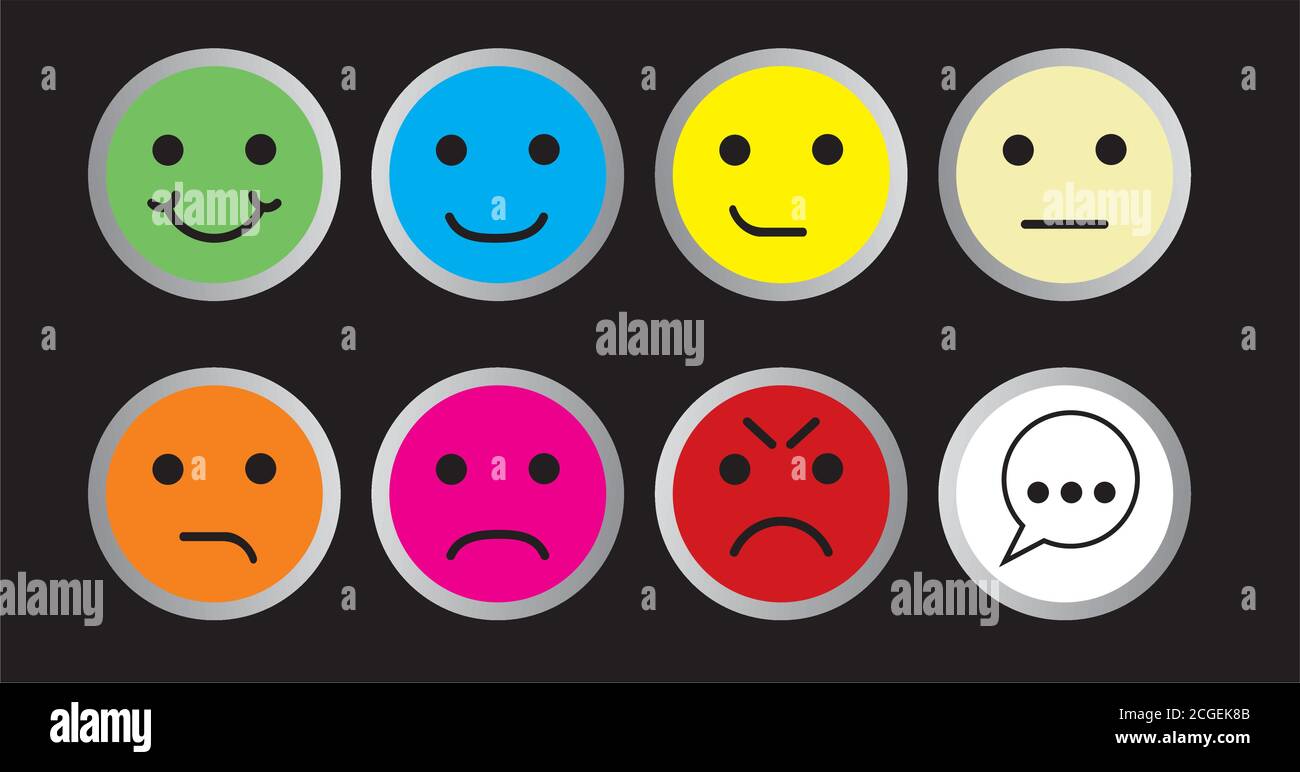 Evaluation, emoticons, buttons with seven alternative and one button ...