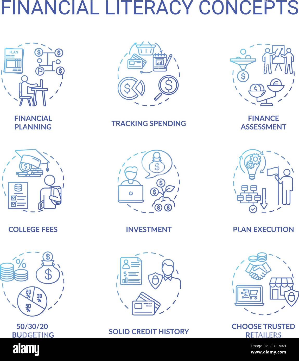Financial literacy concept icons set Stock Vector Image & Art - Alamy