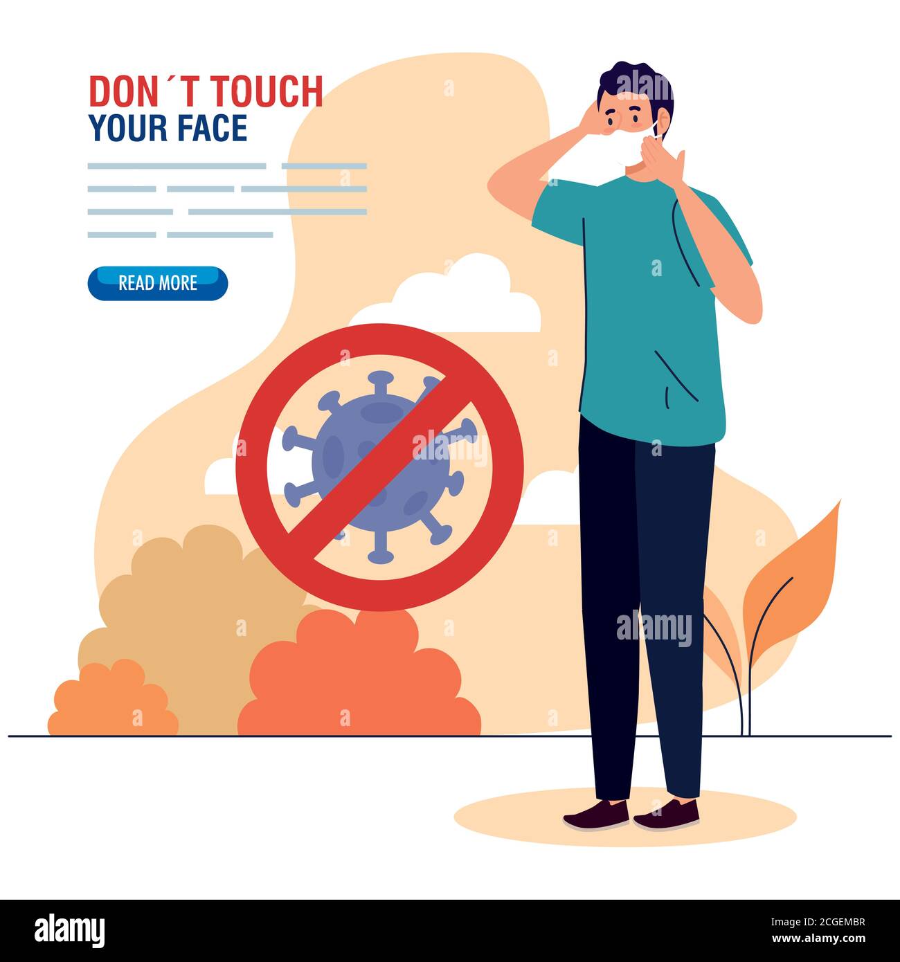 do not touch your face, man wearing face mask outdoor, avoid touching ...