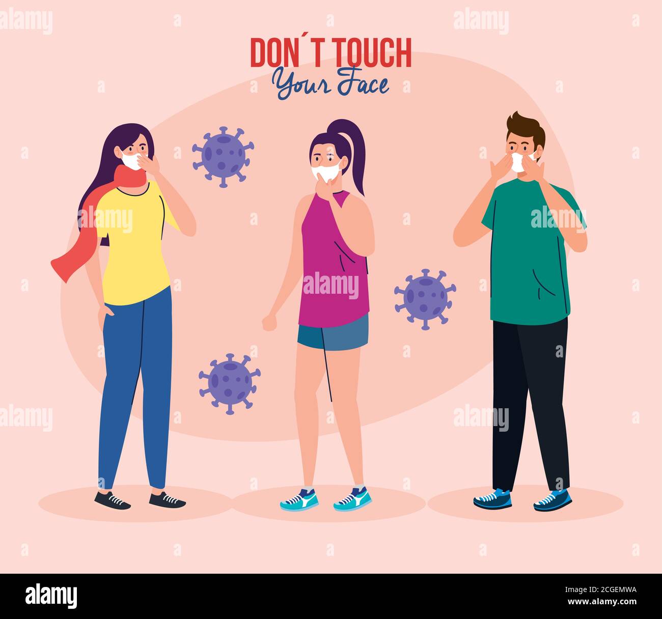 do not touch your face, young people using face mask, avoid touching ...