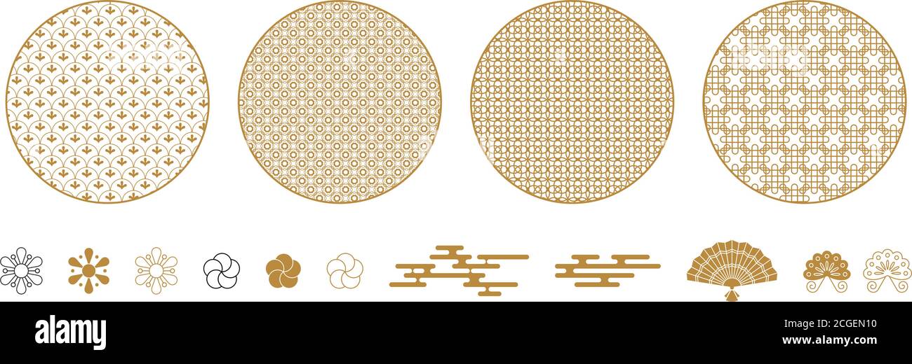 Round decorative elements with geometric and floral patterns Stock ...