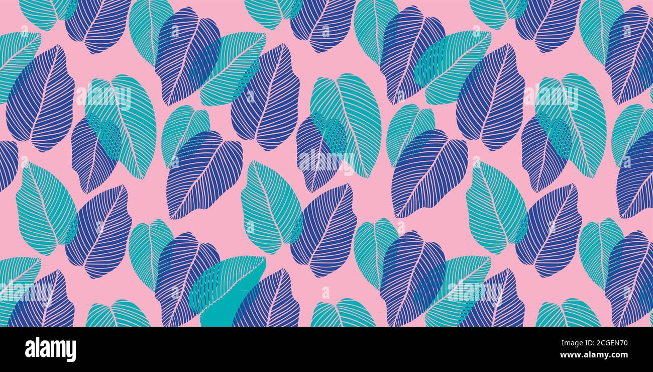 Floral background of tropical leaves in flat style. Colorful leaf ...