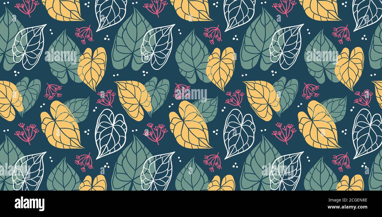Floral background of leaves in flat style. Colorful leaf endless ...
