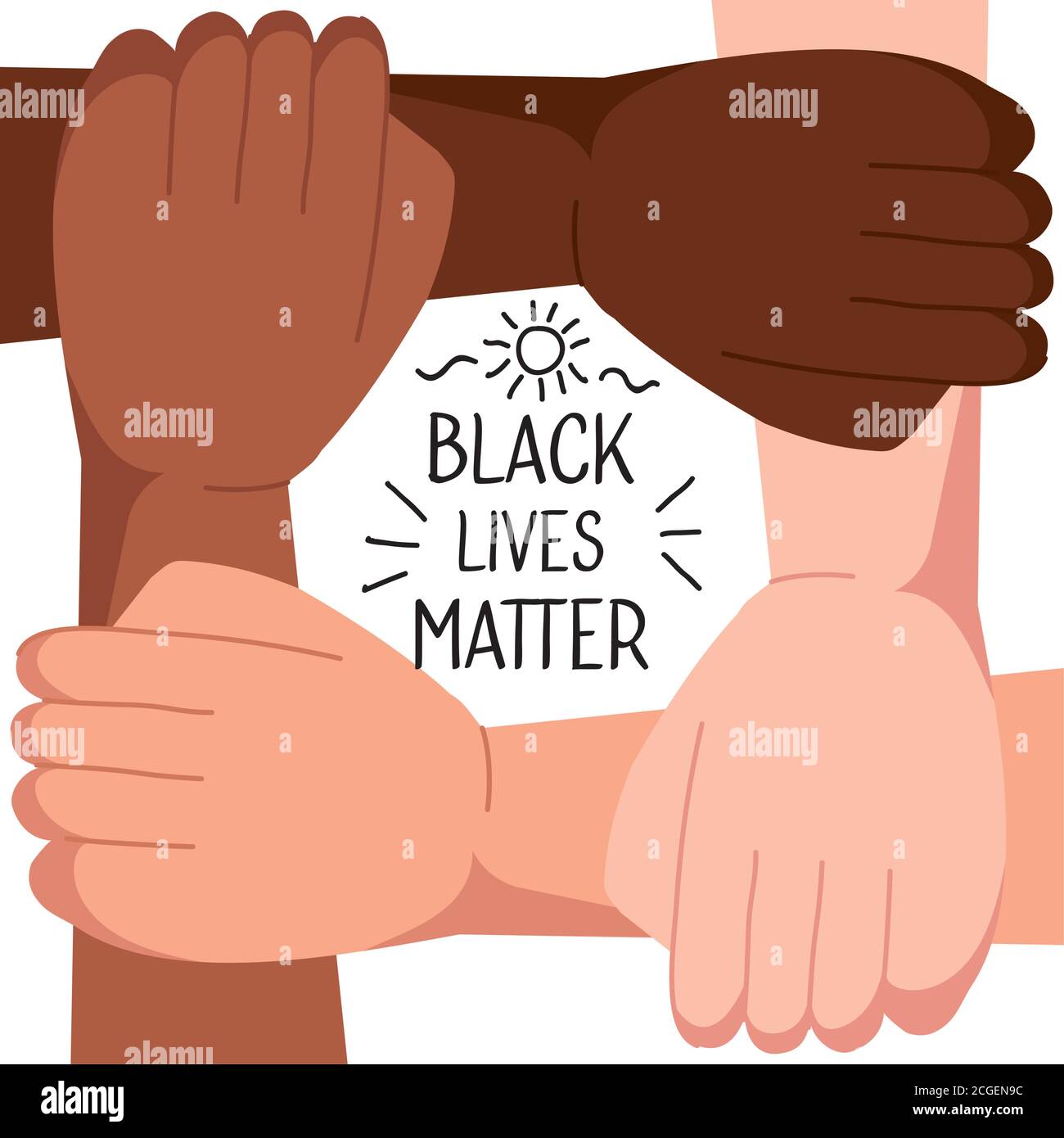 stop racism, with four joined hands, black lives matter concept Stock ...