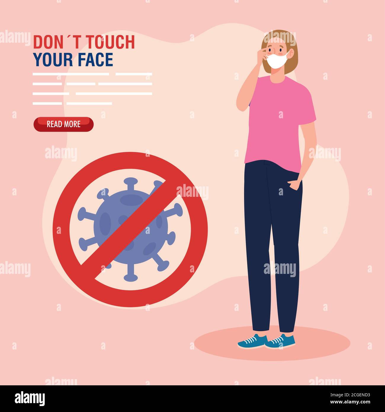 do not touch your face, woman using face mask and coronavirus particle ...