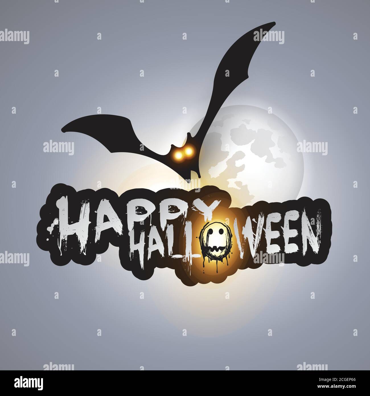 Happy Halloween Card Template - Flying Bat Over the Moon with Glowing ...
