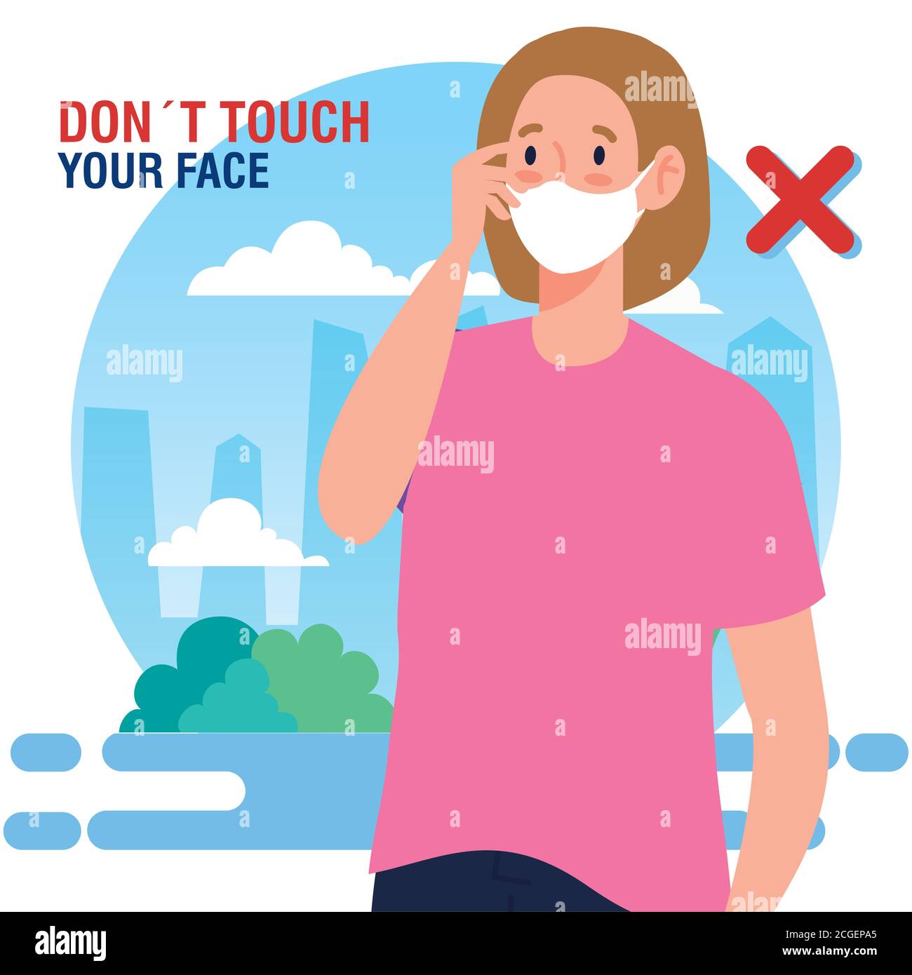 do not touch your face, woman using face mask, avoid touching your face ...