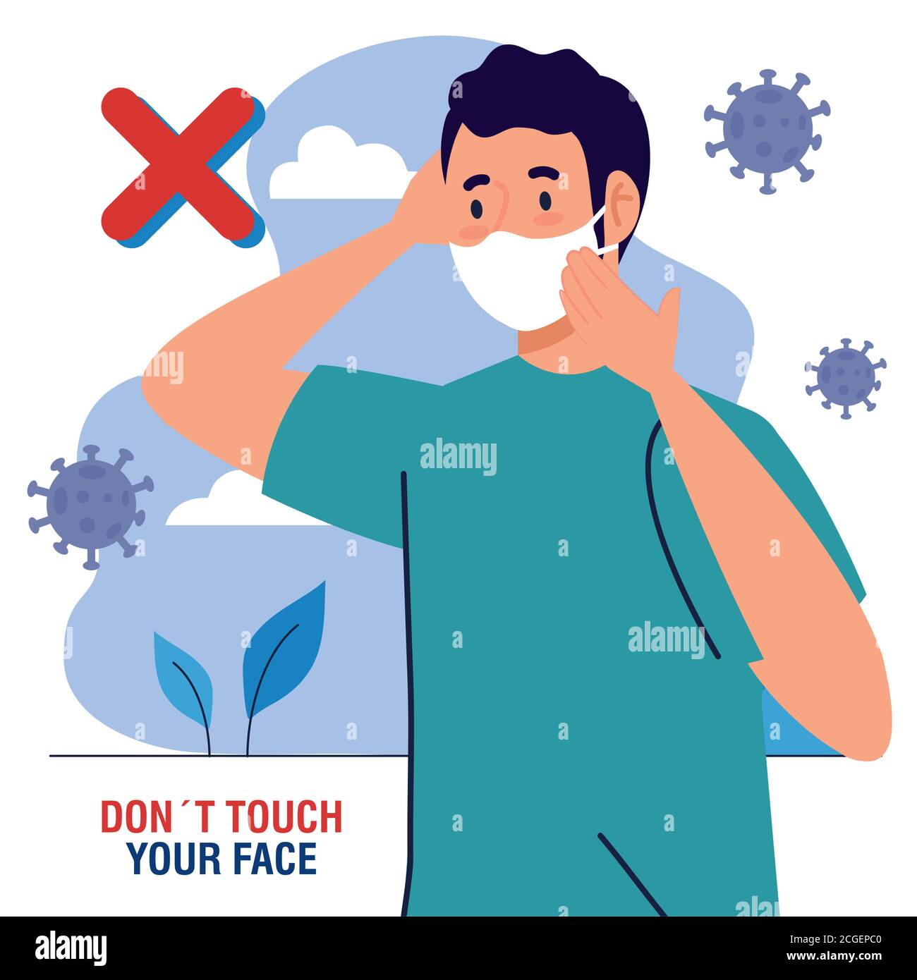 do not touch your face, man using face mask outdoor, avoid touching ...