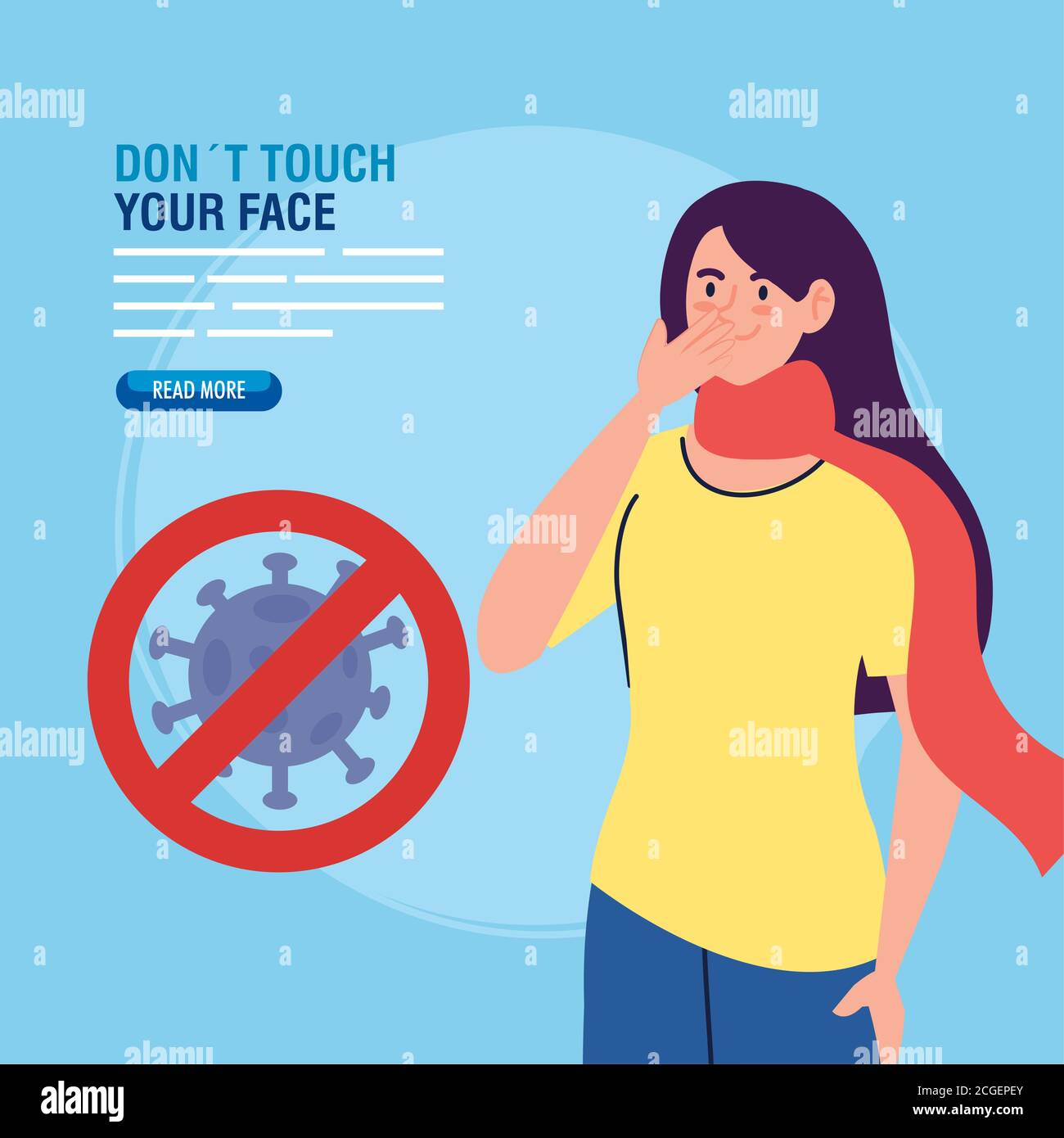 do not touch your face, young woman wearing face mask and coronavirus ...
