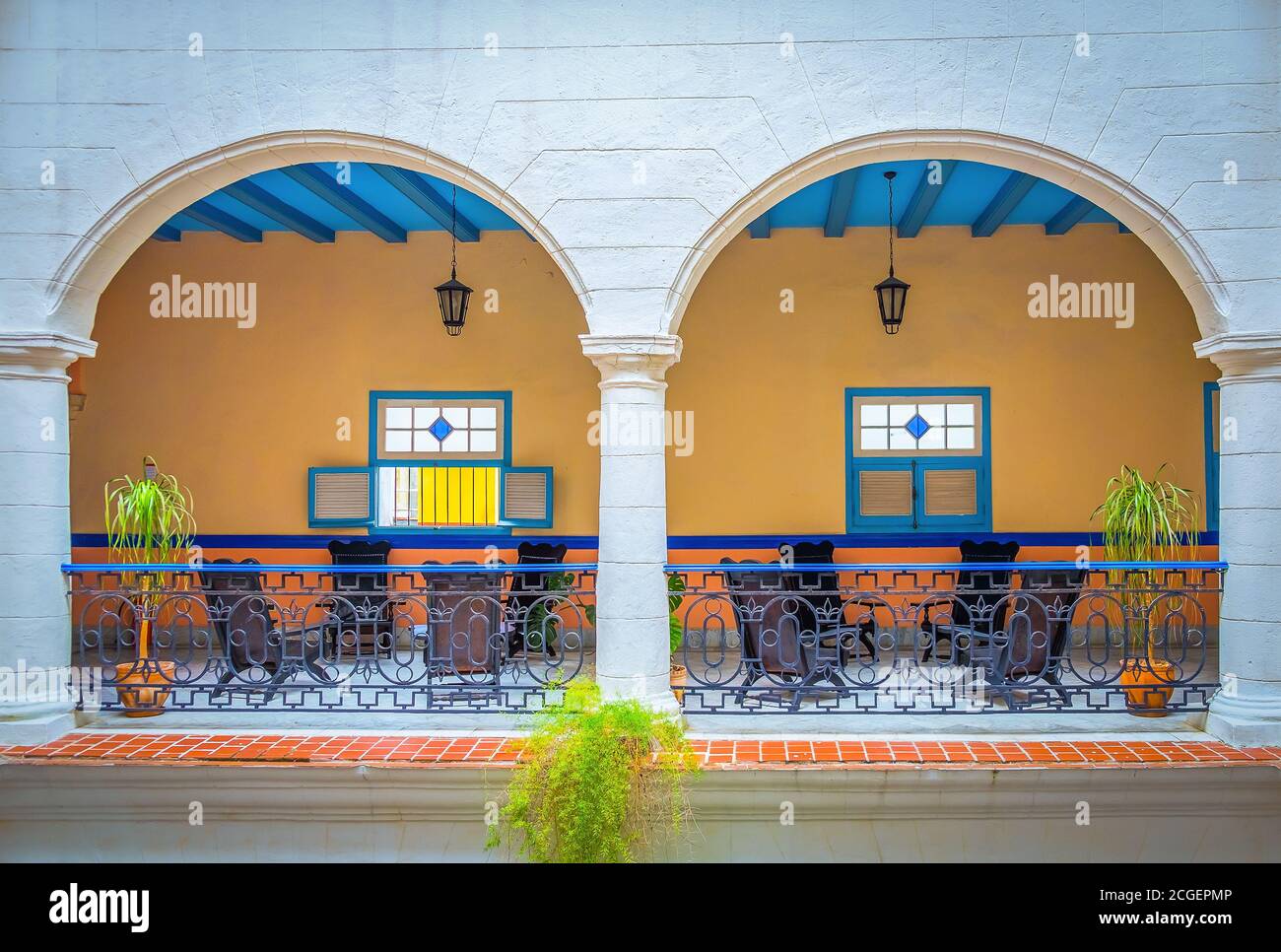 Havana, Cuba, July 2019, view of the first floor landing of the Santa ...