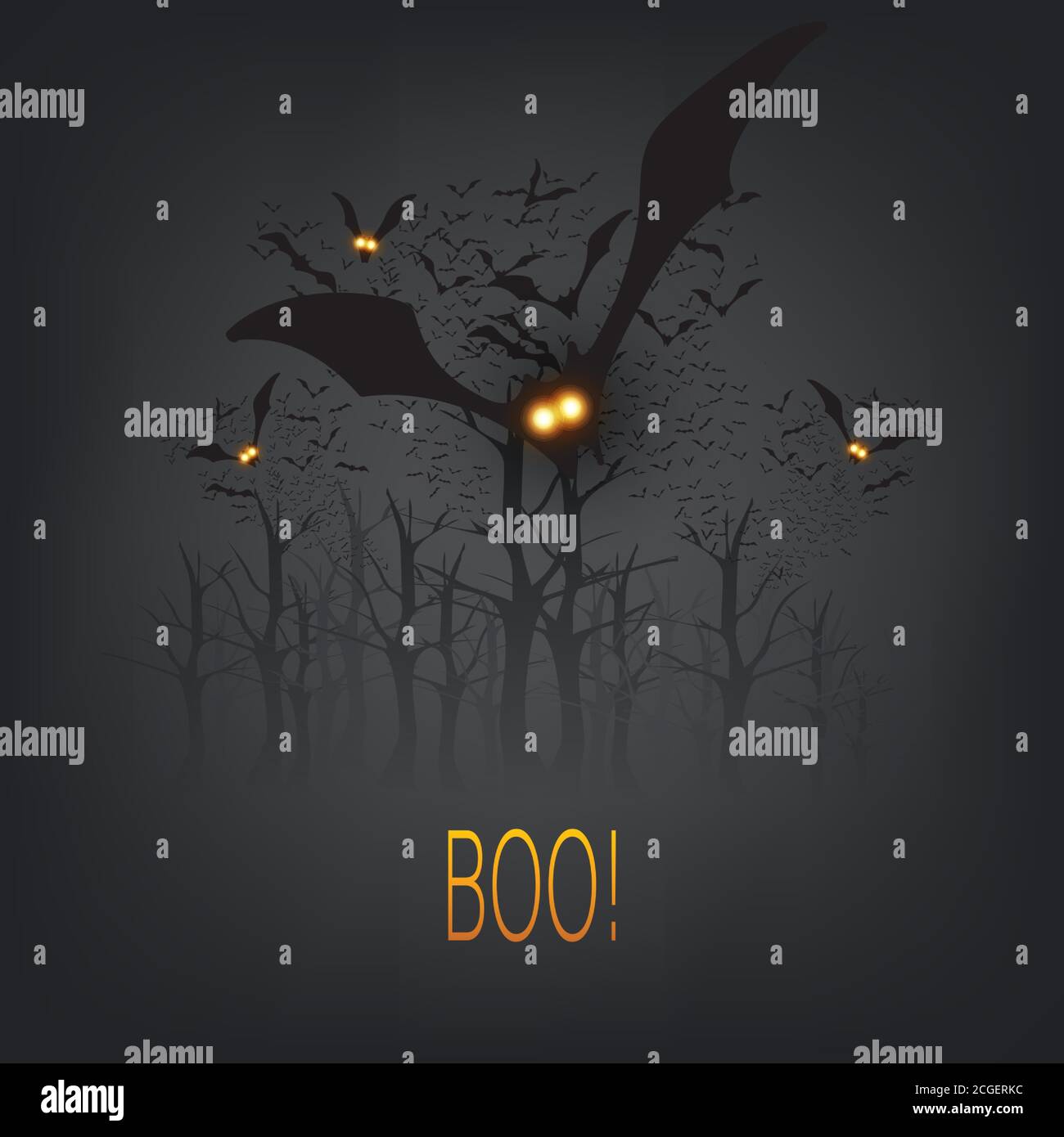 Happy Halloween Card or Flyer Template - Flying Bats with Glowing Eyes ...